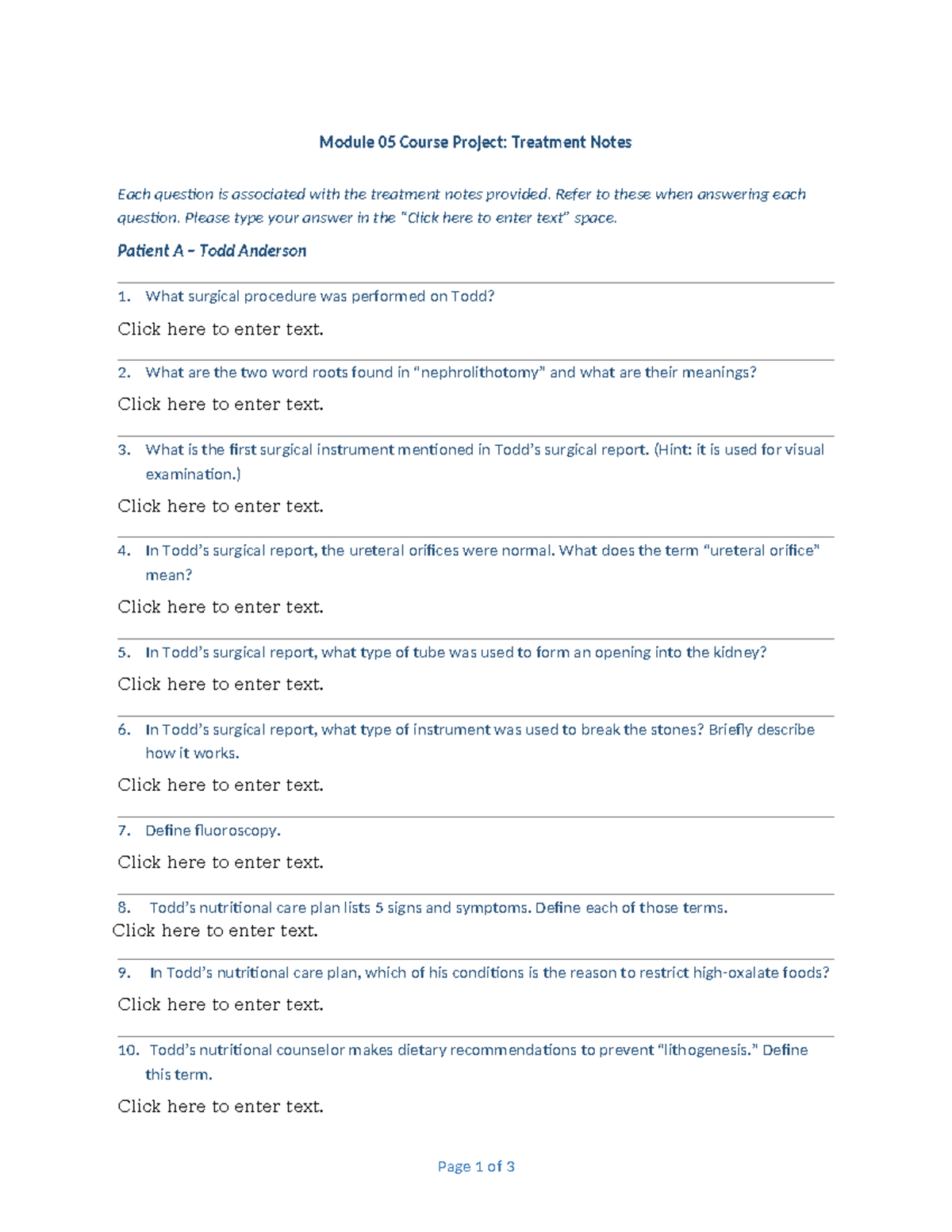 Mod05 Course Project: Treatment Notes & Questions for Patients A & B ...