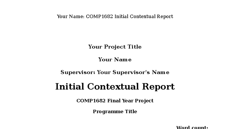 COMP1682 Initial Contextual Report Template for Final Year Project - Studocu