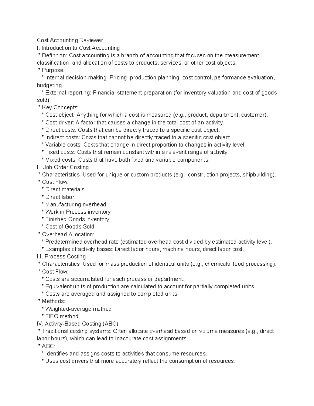 Accounting reviewer - Cost - Cost Accounting Reviewer I. Introduction ...