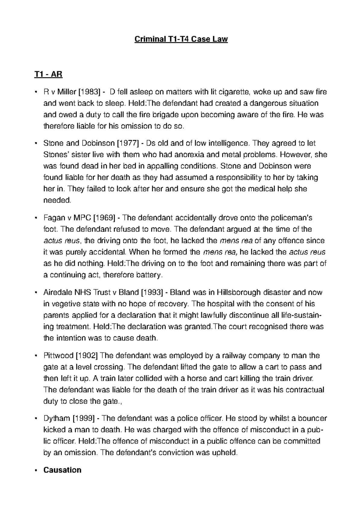 Criminal Case Law Study Notes T1 - T6: Key Cases & Legal Principles ...