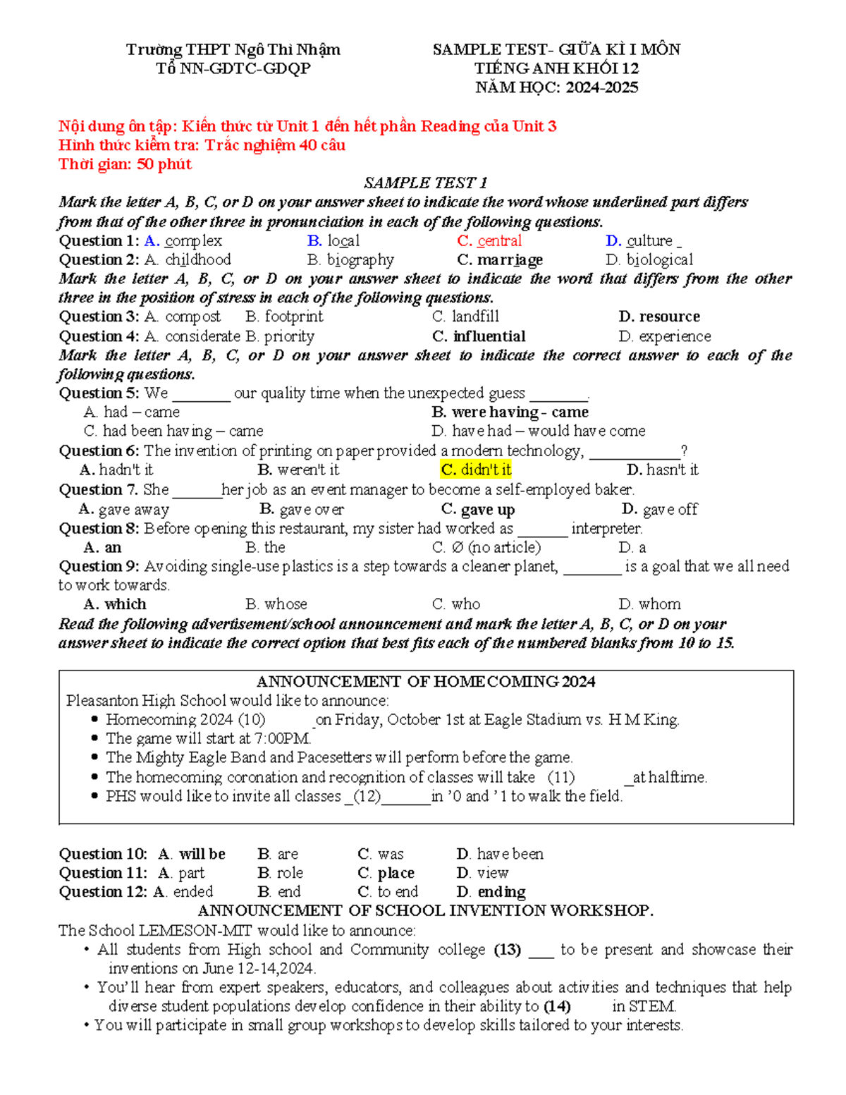 Key k12 đề cương gk1 - Trường THPT Ngô Thì Nhậm Tổ NN-GDTC-GDQP SAMPLE ...