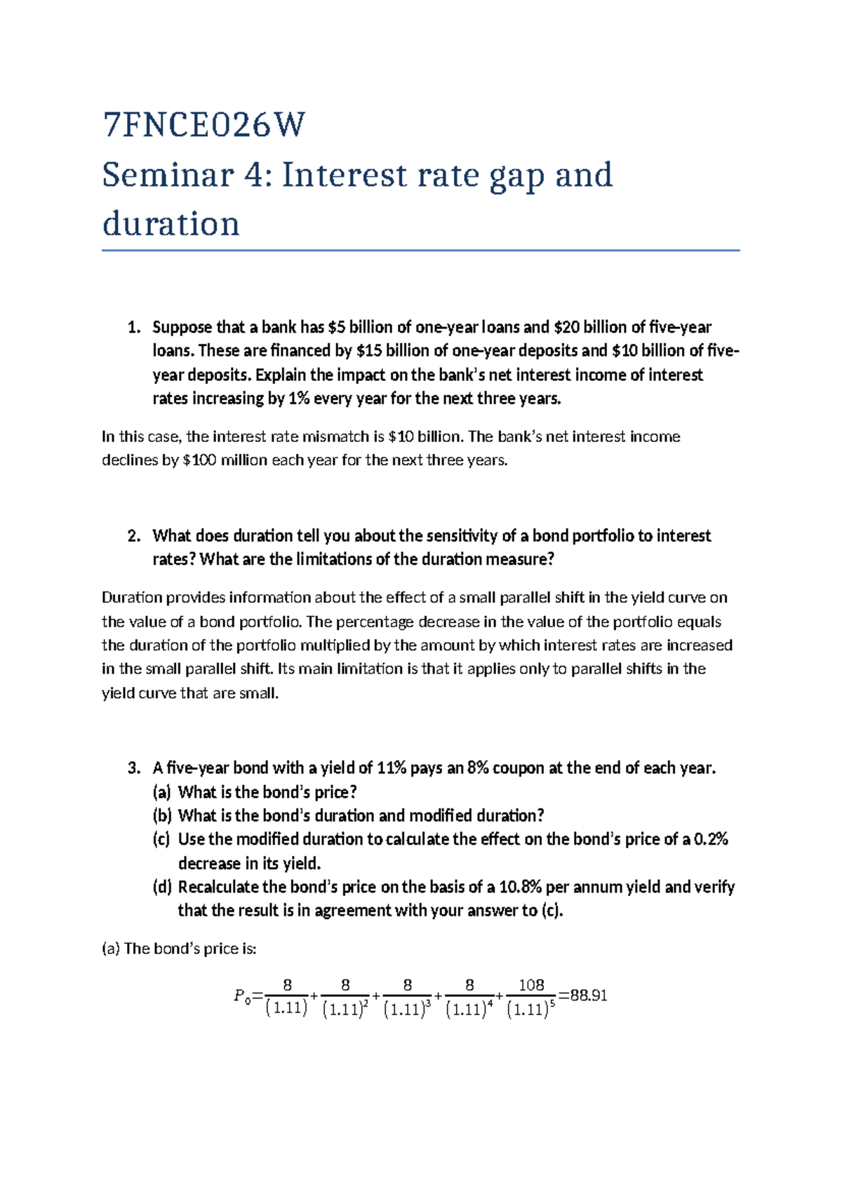 Chapter 7: Financial Seminar Solutions on Interest Rate Gap (7FNCE026W ...