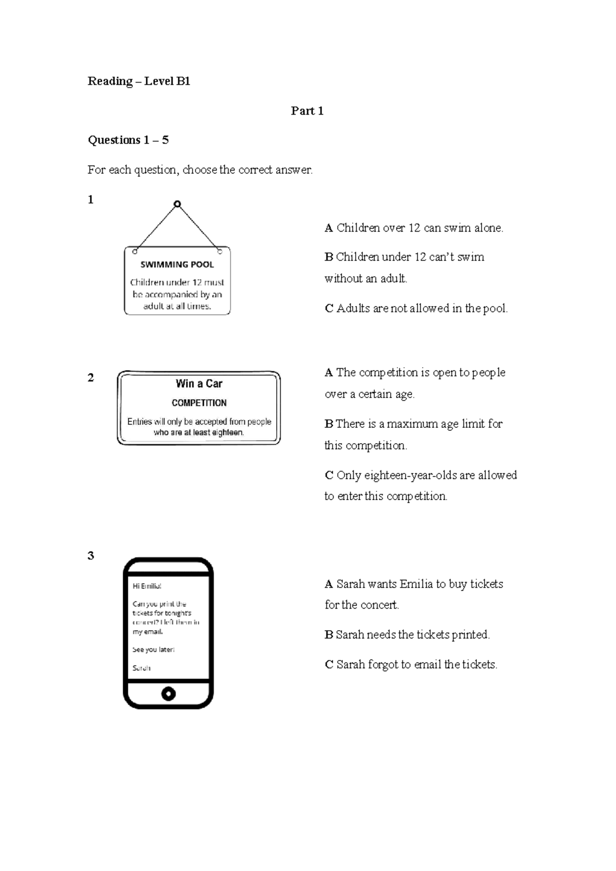 Modelo Reading B1: Practice Questions and Answers - Studocu