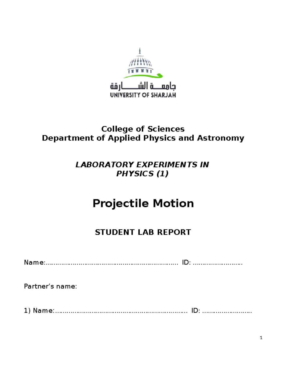 Projectile Motion Lab Report: PHYS 1 Experiments and Results - Studocu