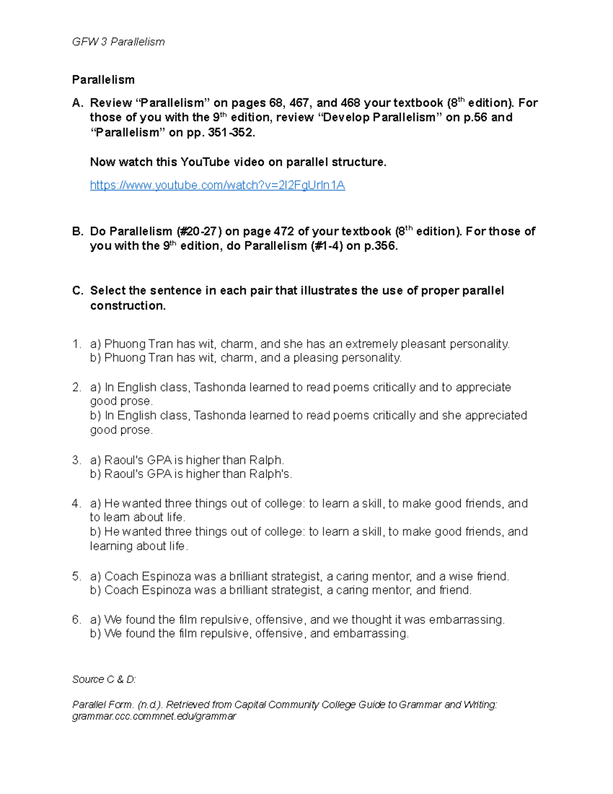GFW 3 - Parallelism: Understanding and Applying Grammar Rules - Studocu
