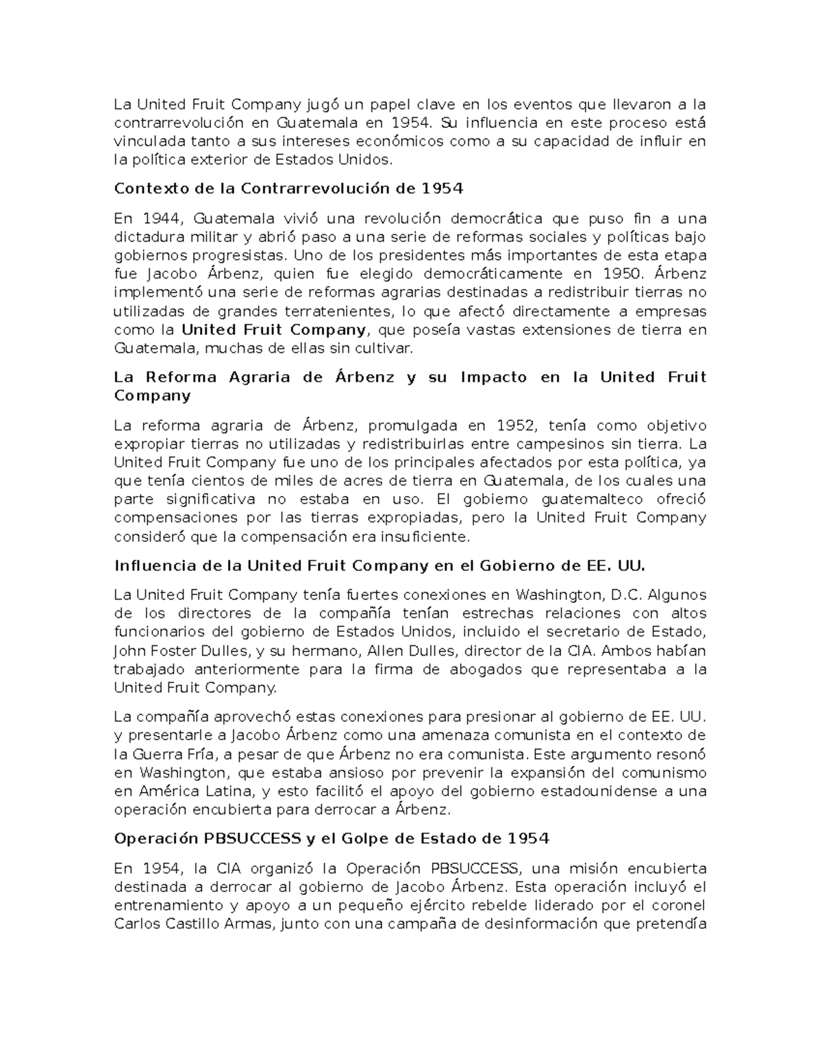 United Fruit company para exponer - La United Fruit Company jugó un ...