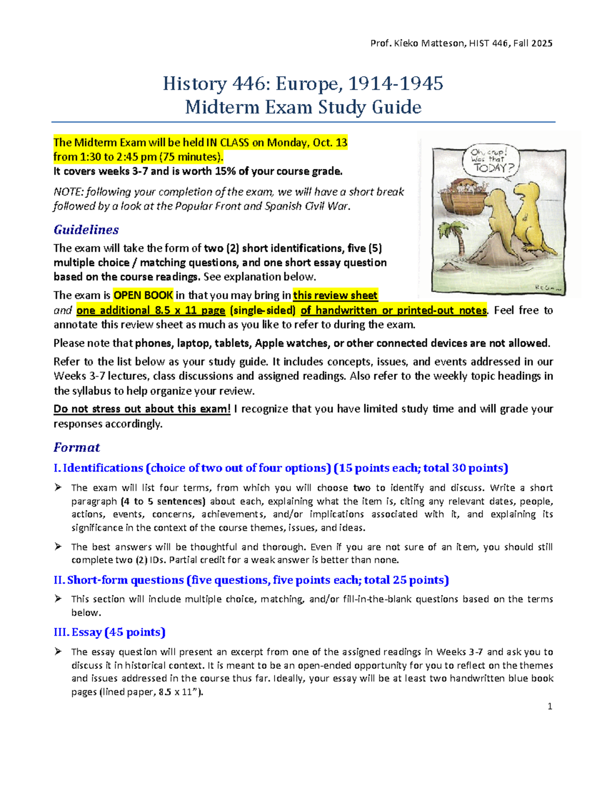 HIST 446 Midterm Exam Study Guide: Europe 1914-1945 - Studocu