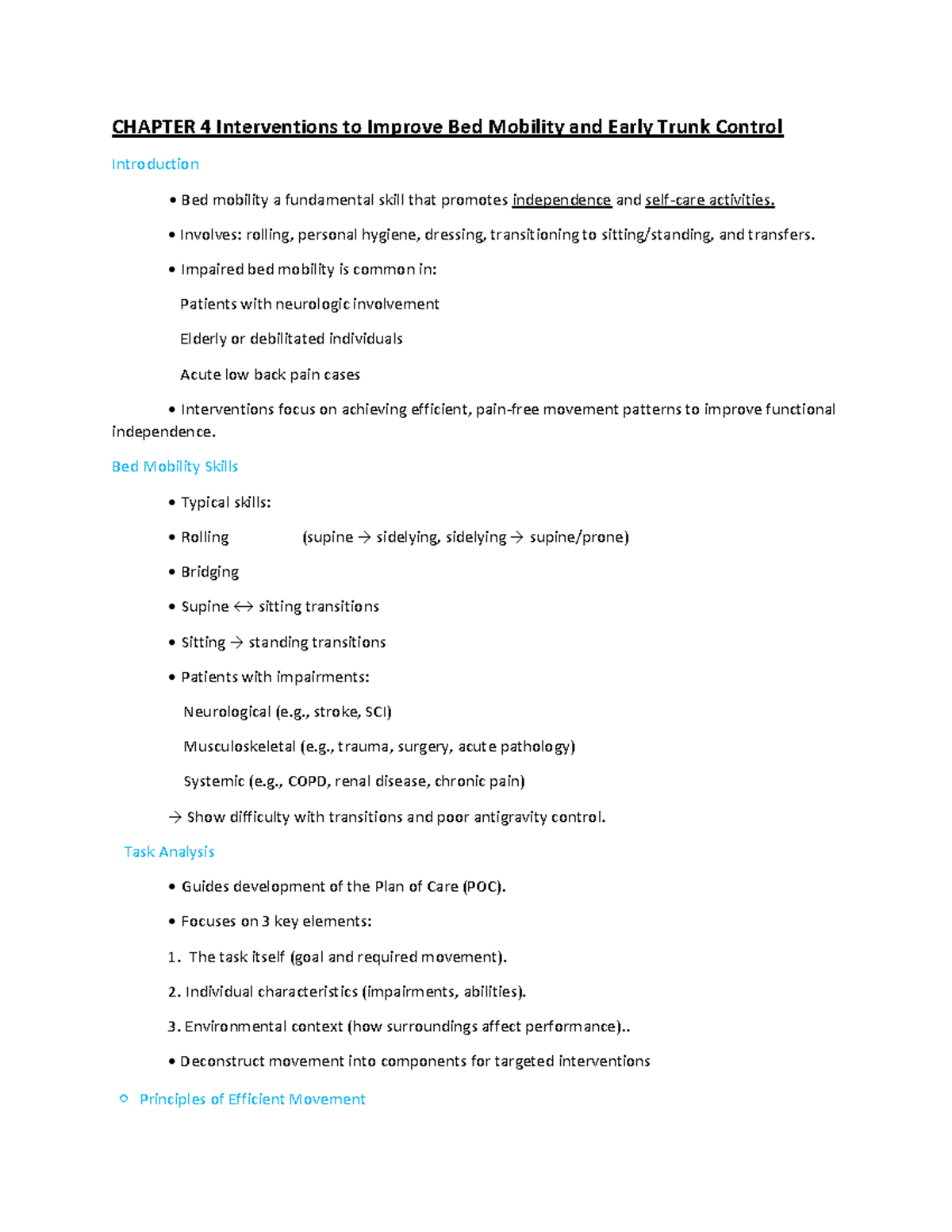 CHAPTER 4: Interventions for Bed Mobility & Trunk Control (PT 101 ...