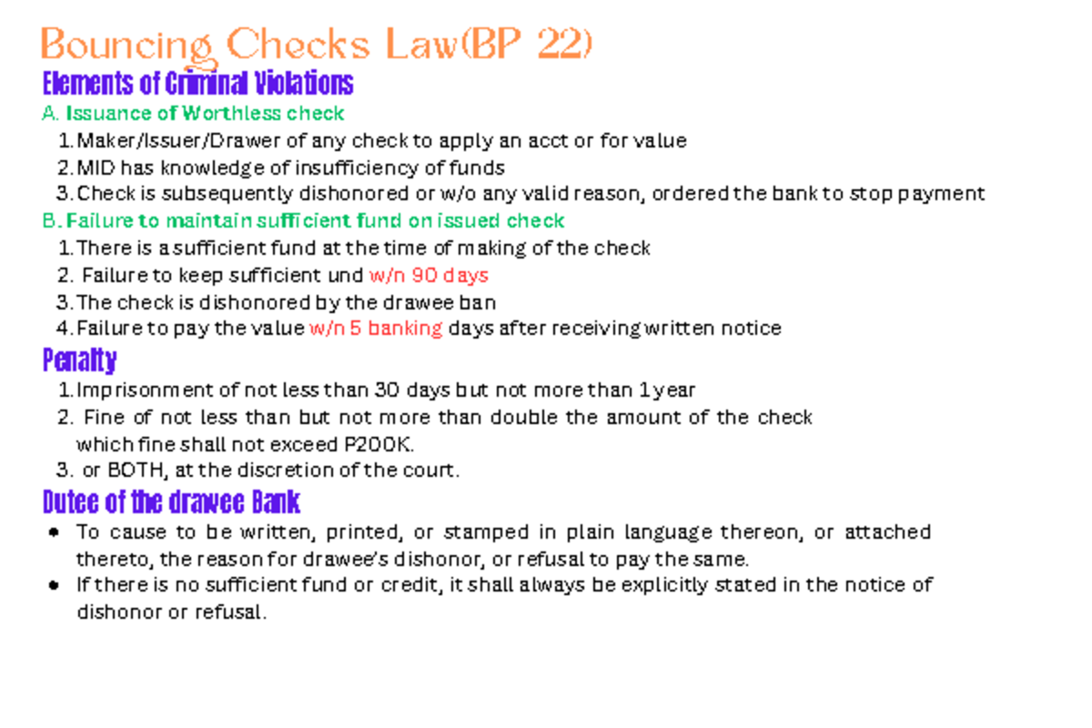 Bouncing Checks Law (BP 22): Elements & Penalties Explained - Studocu
