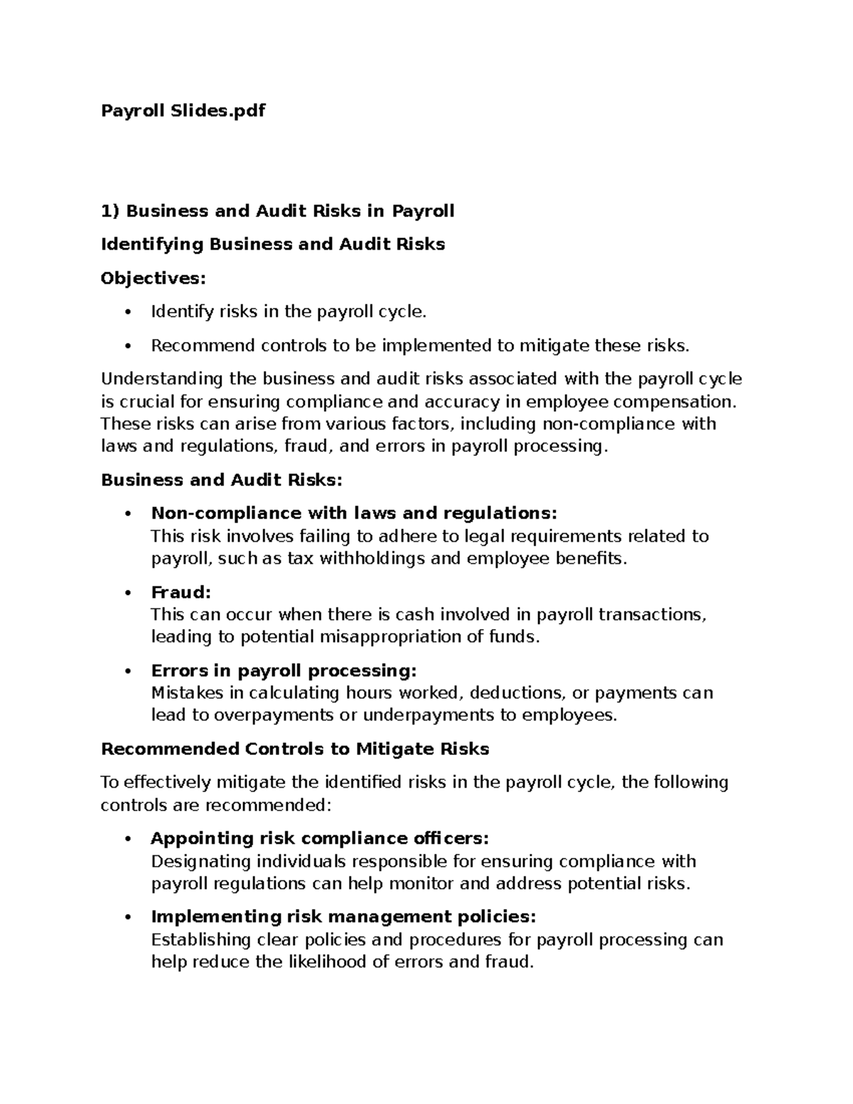 Payroll Risks and Controls: A Comprehensive Overview - Studocu