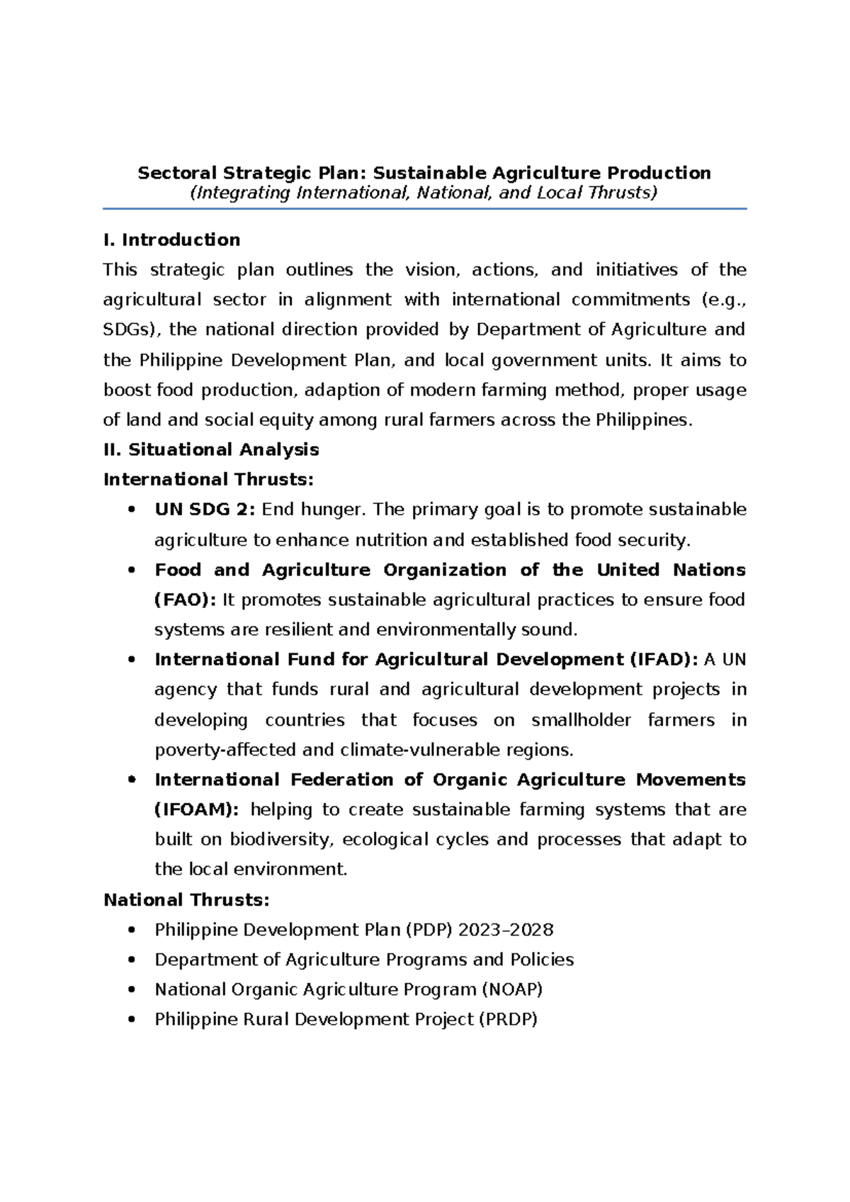 Sectoral Strategic Plan: Sustainable Agriculture Production (2023 ...