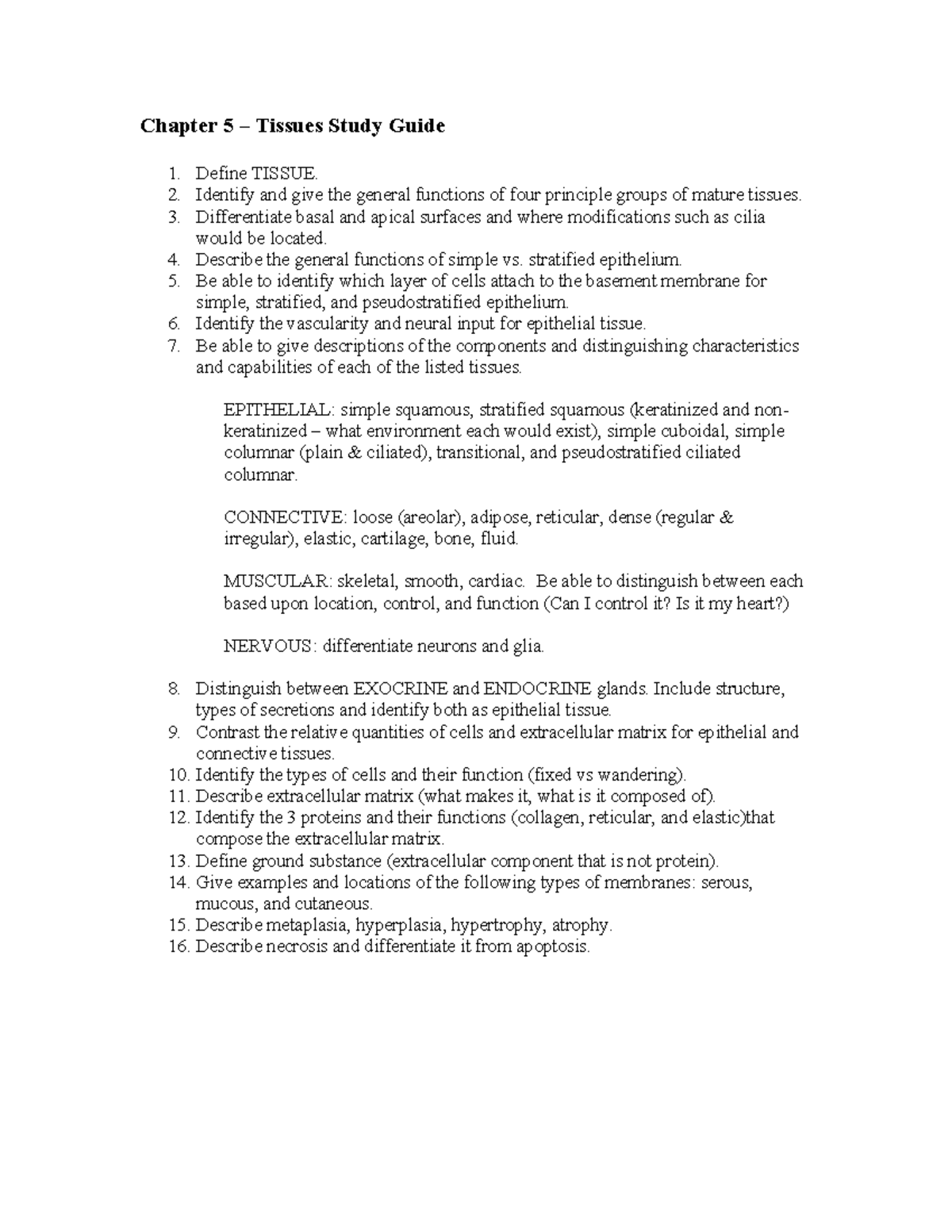 Chapter 5 Tissues Study Guide - Anatomy Essentials - Studocu