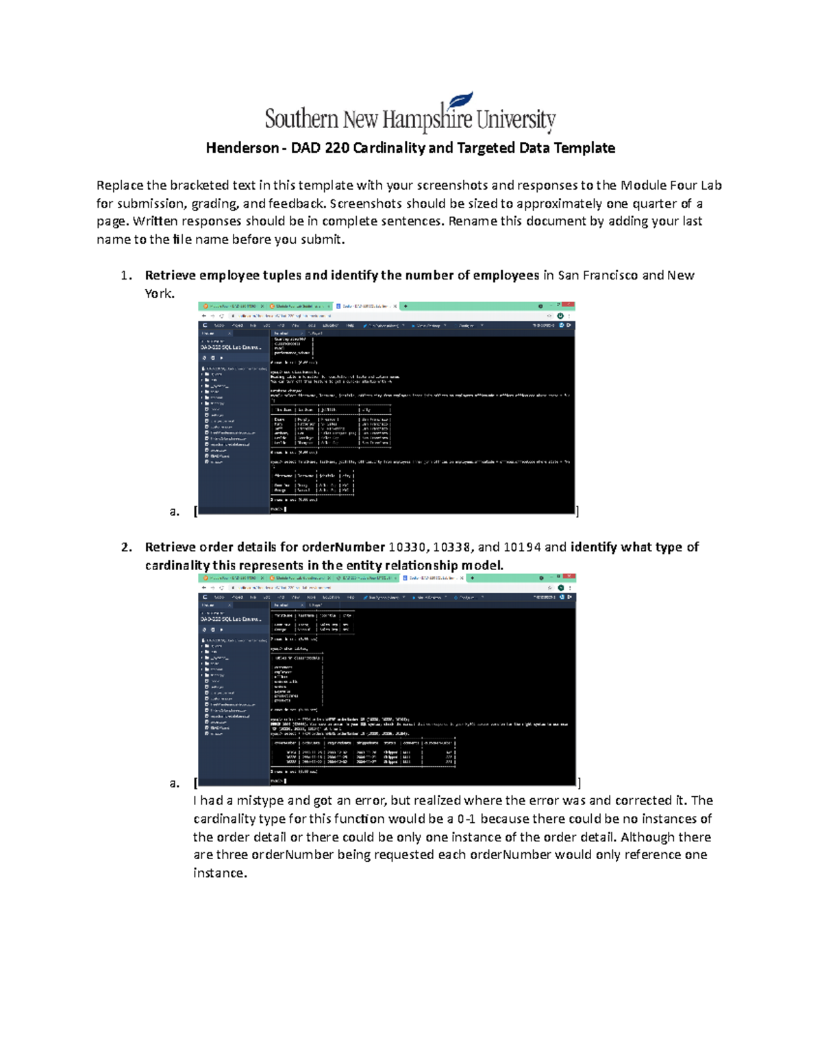 DAD 220 Module 4 Lab: Cardinality & Targeted Data Analysis Template ...