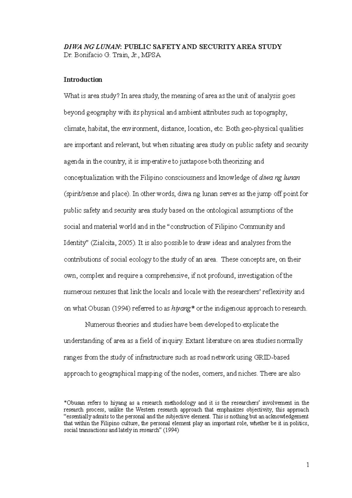 P3S Area Study: Understanding Diwa ng Lunan in Public Safety Context ...