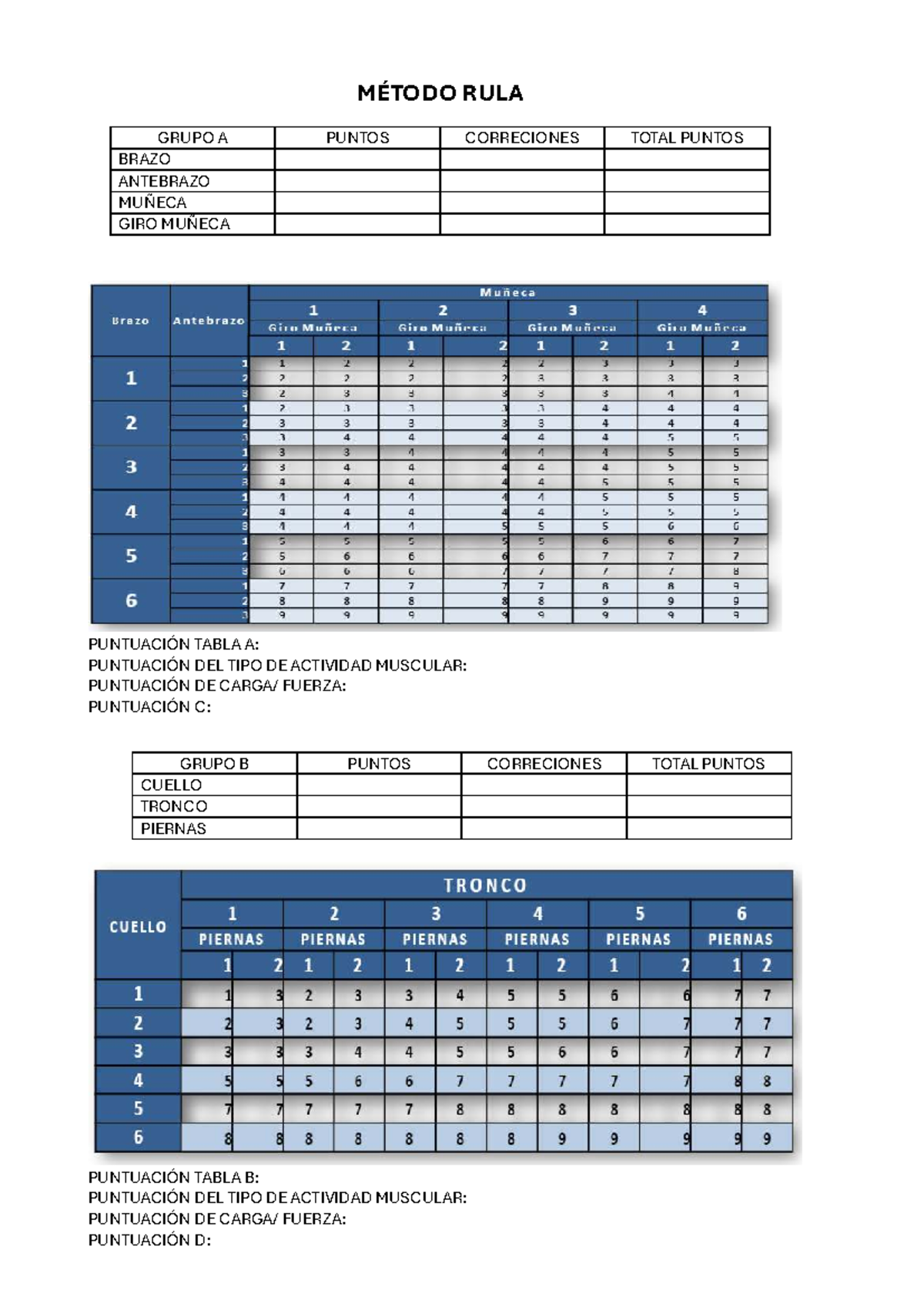 Tablas RULA, REBA y OWAS: Análisis de Evaluación Postural - Studocu