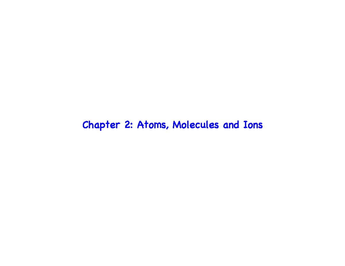 Lecture Notes on Atoms, Molecules & Chemical Laws (Chem 101) - Studocu