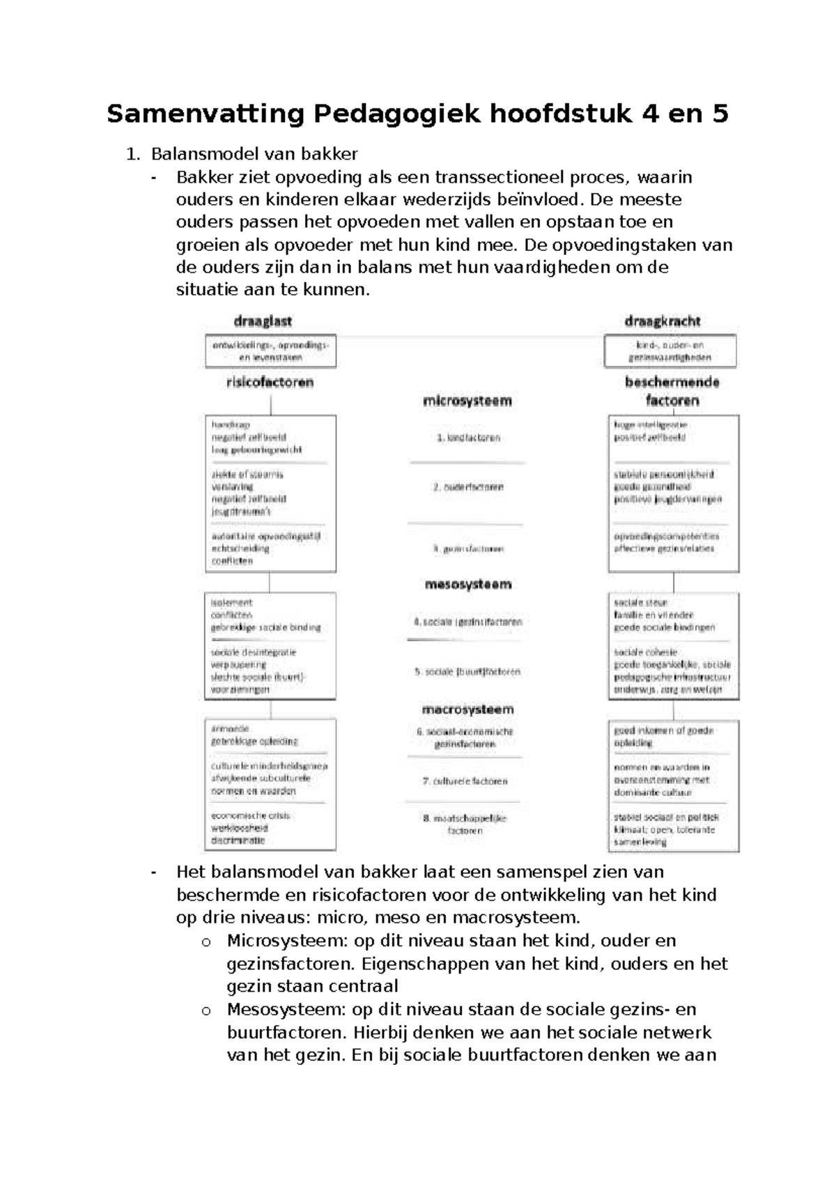 Samenvatting Pedagogiek Hoofdstukken 4 en 5: Balansmodel van Bakker ...