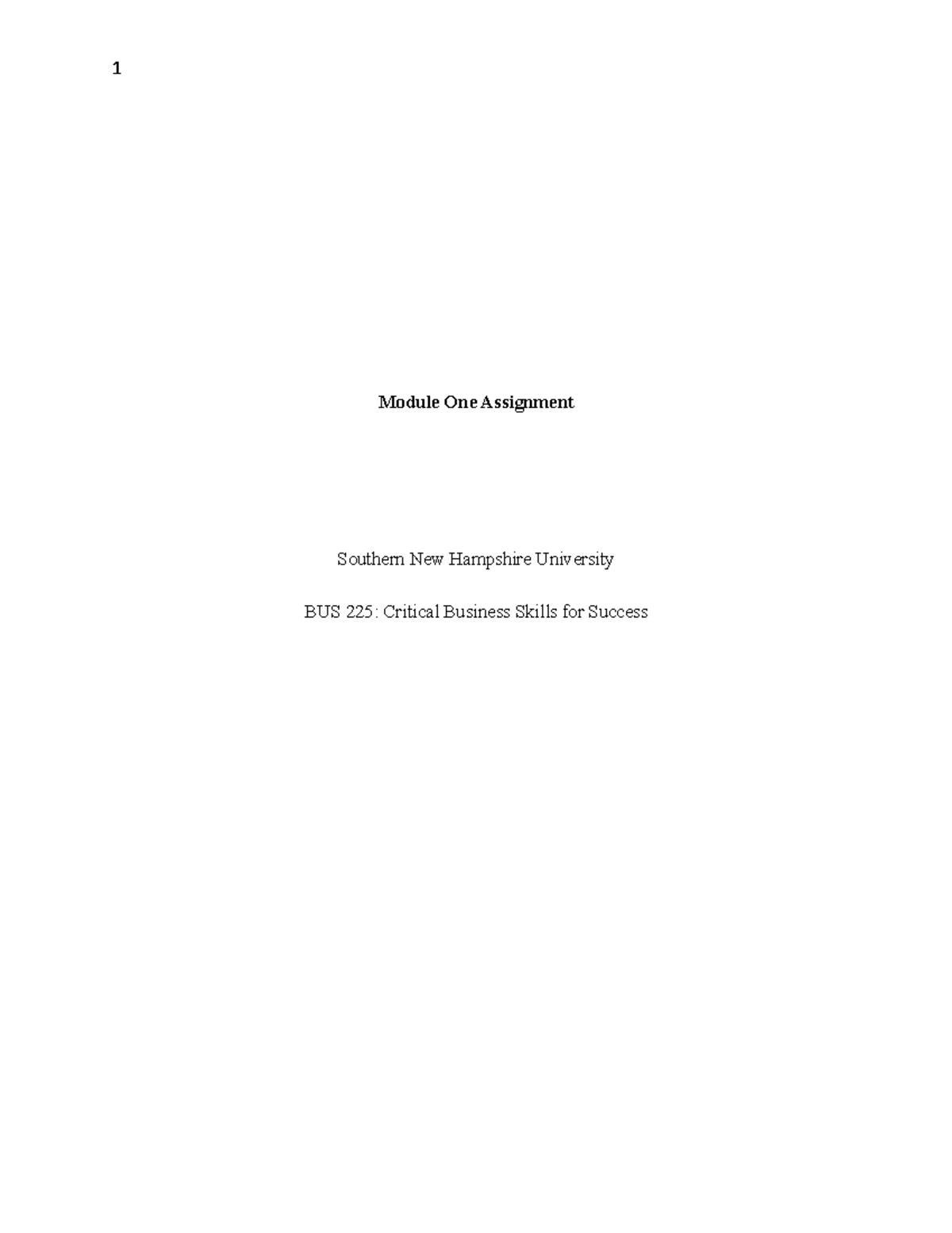 BUS225 Module One Assignment JR1 - Module One Assignment Southern New ...