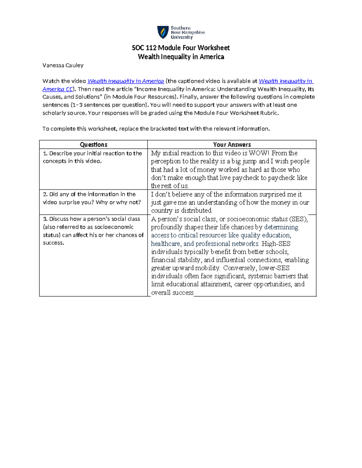 SOC 112 Module Four Worksheet: Analyzing Wealth Inequality in America ...