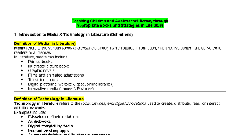 Media and Technology in Children & Adolescent Literature: Strategies ...