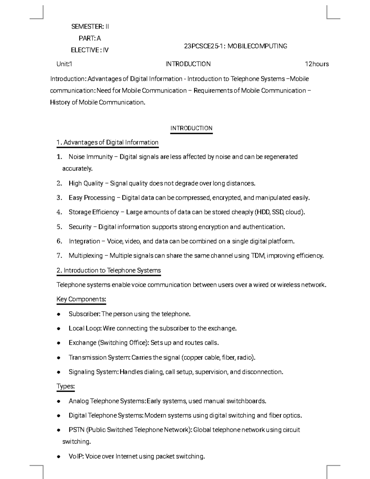 Mobile Computing - Notes (Elective IV, Semester II) - Studocu