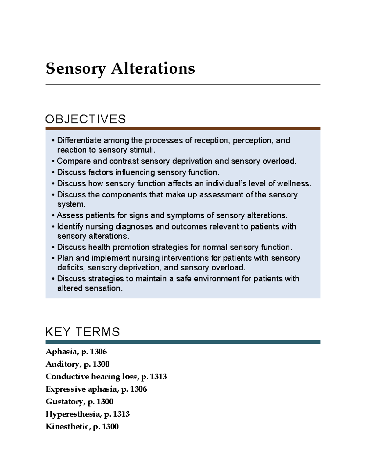 Fundamentals of Nursing - Ch. 49 Sensory Alterations - RN NCLEX Notes ...