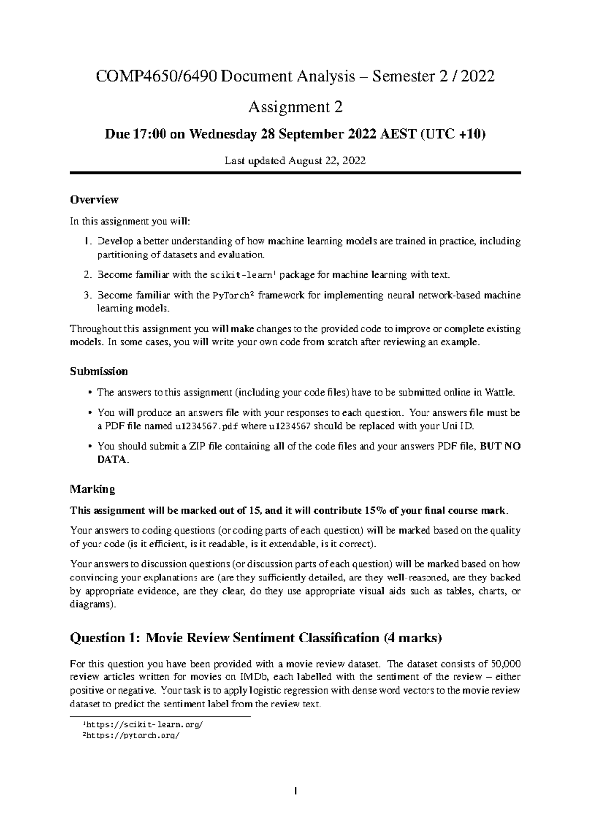 COMP 4650 6490 Assignment 2 2022 - COMP4650/6490 Document Analysis ...