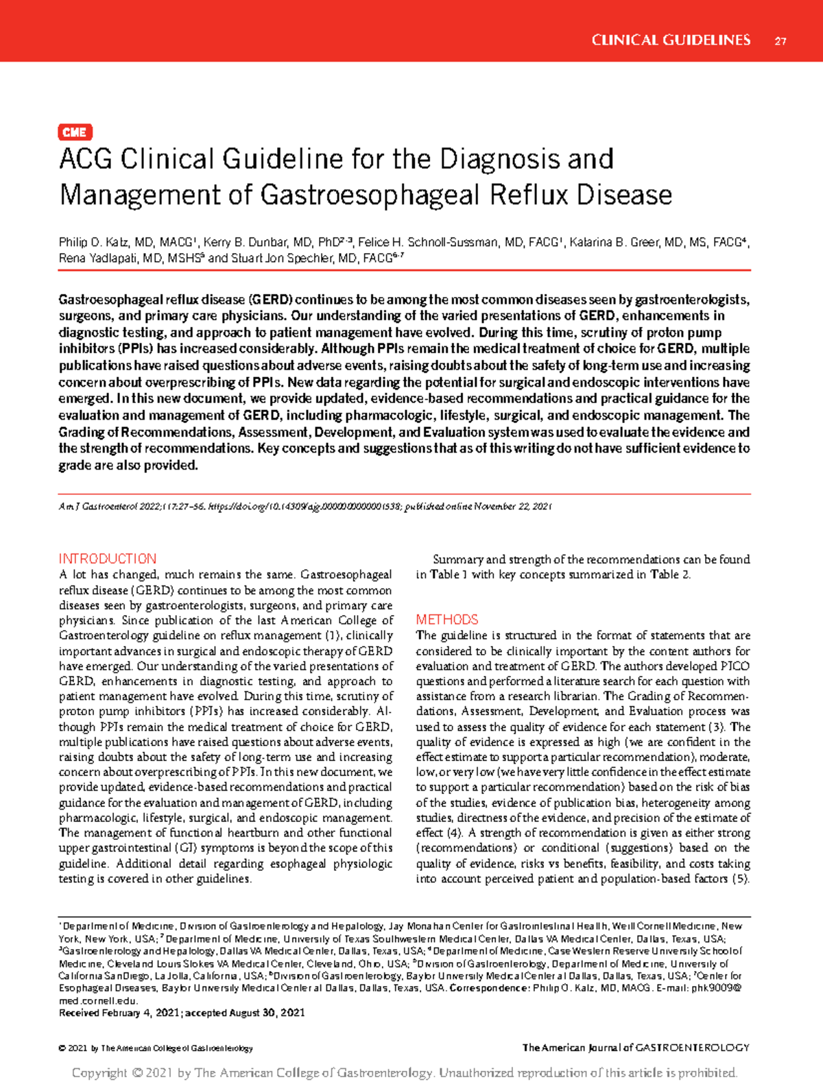 ACG Clinical Guidelines: Diagnosis & Management of GERD - Studocu