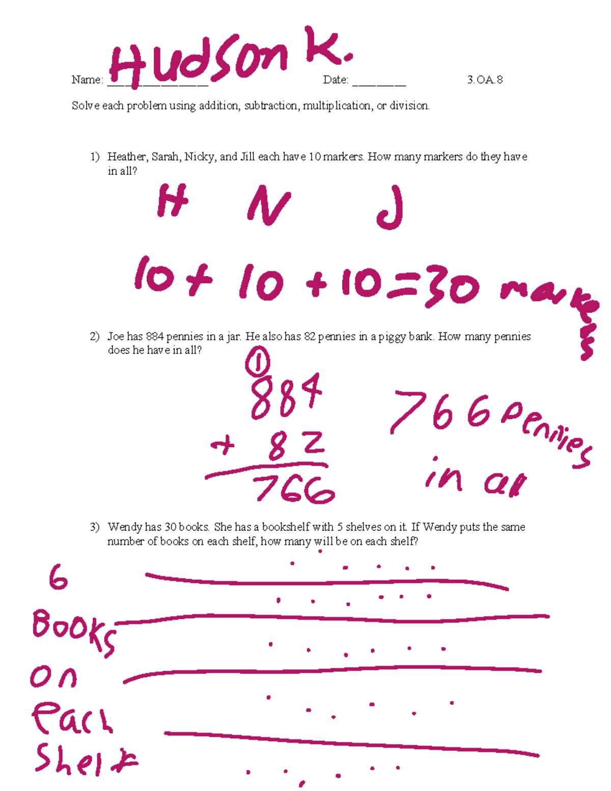 Word Problems for 3.OA.8: Addition, Subtraction, Multiplication ...