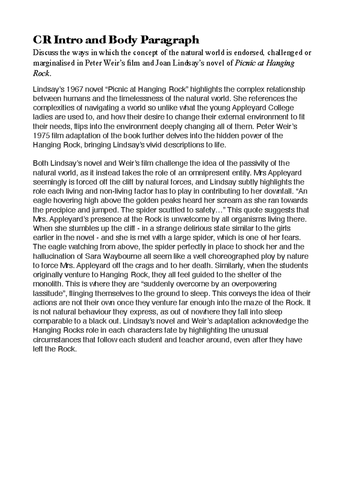 CR Intro and Body Paragraph - CR Intro and Body Paragraph Discuss the ...