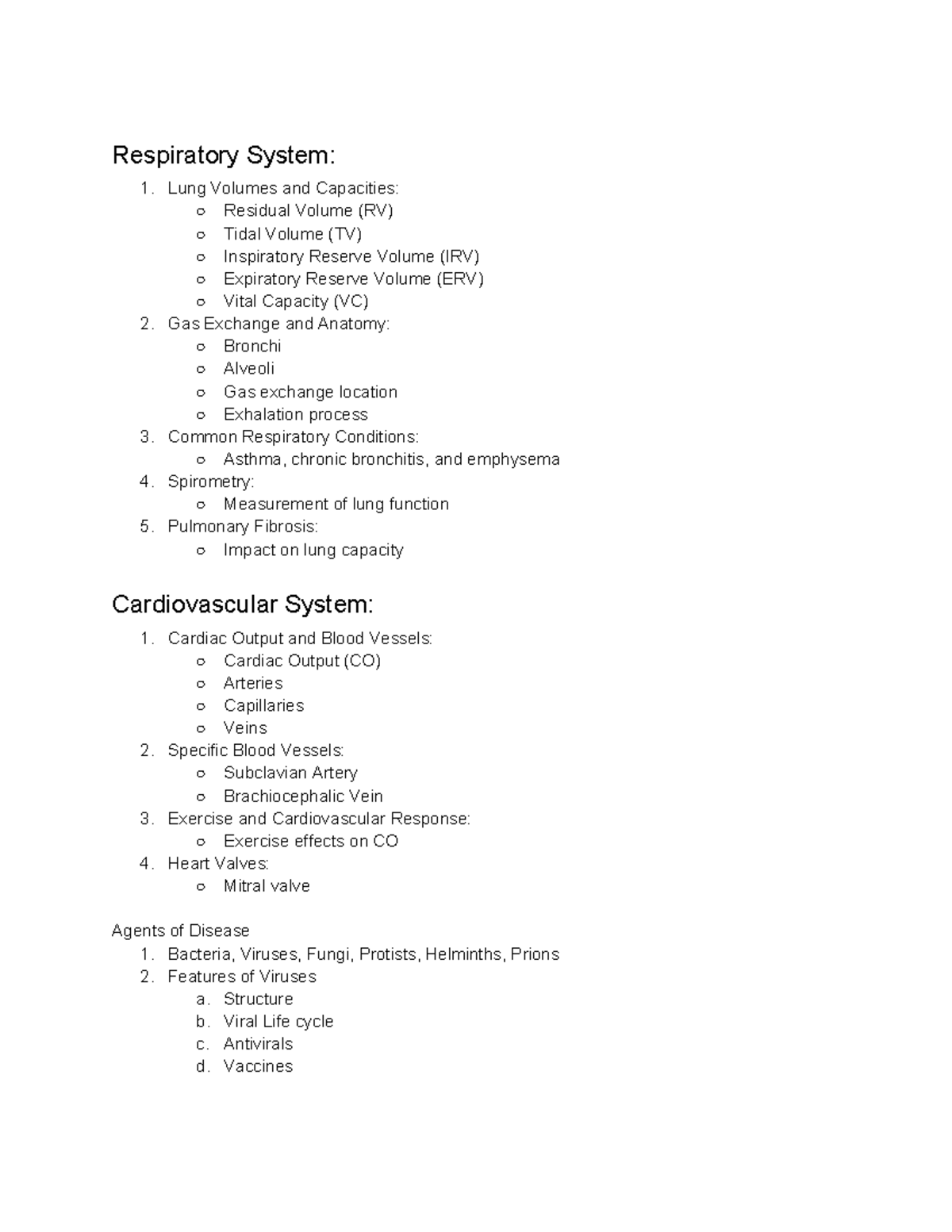 Human Body Systems Overview: Resp., Cardio., & Immune (Final Exam ...