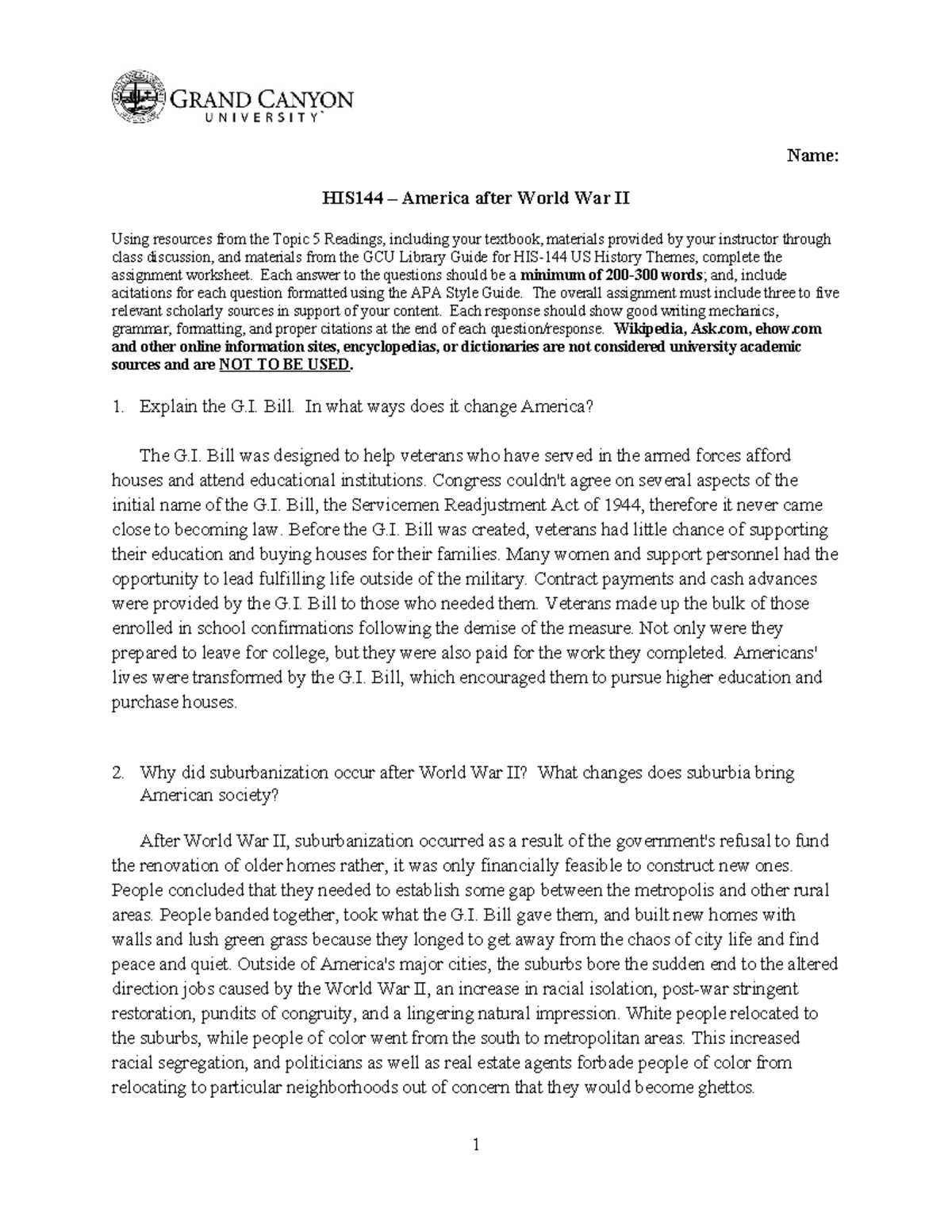 HIS144 Essay Notes: America Post-WWII and Its Transformations - Studocu