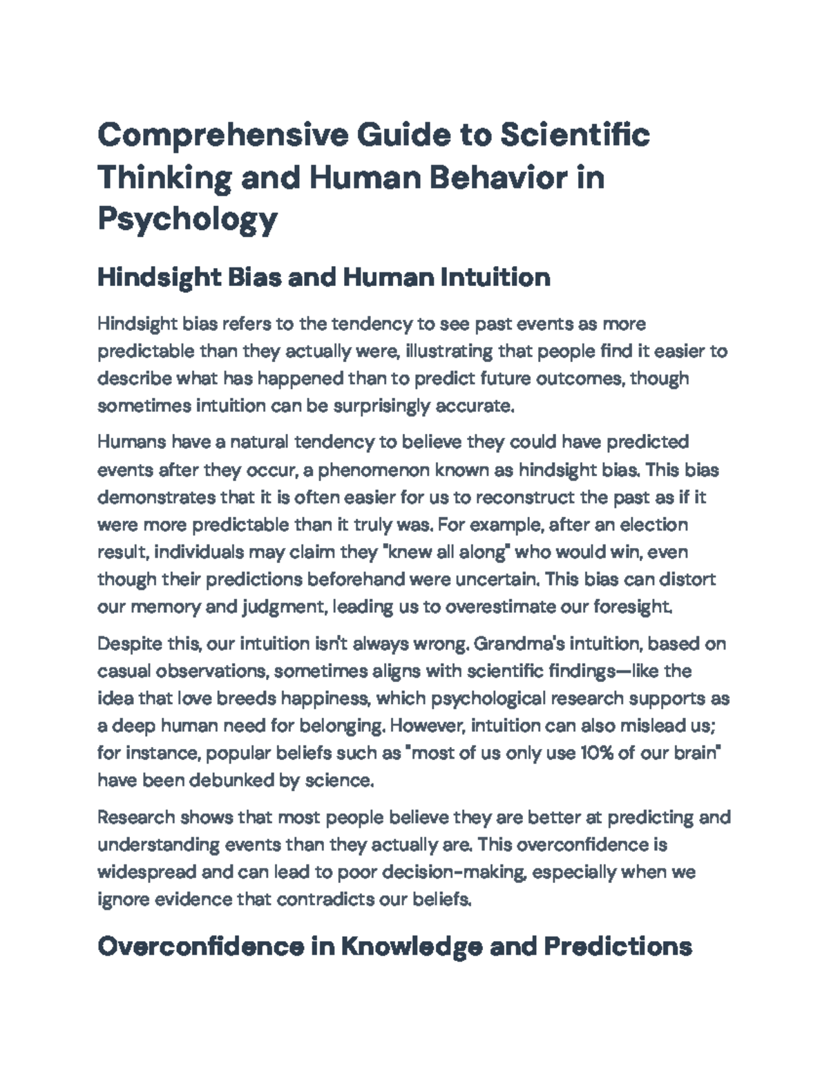 Comprehensive Guide to Hindsight Bias and Intuition in Psychology (PSY ...