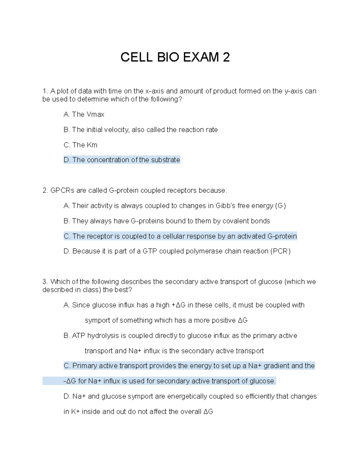 Cell Biology BIO201B Exam 2 Review: Key Questions & Answers Guide - Studocu