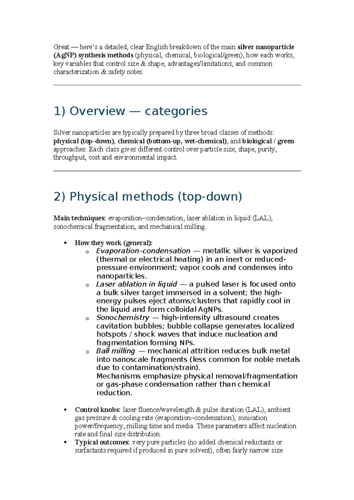 تقرير شامل حول طرق تصنيع جزيئات الفضة النانوية (AgNP) - Studocu