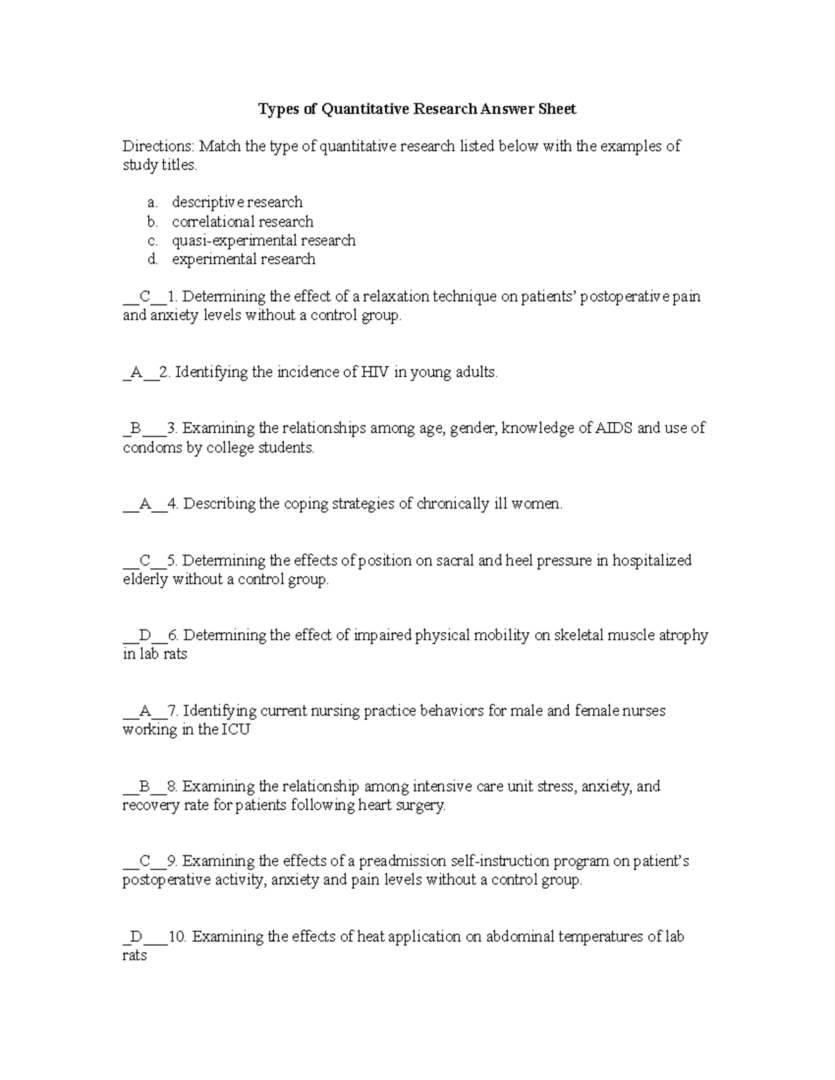 Types of Quantitative Research: Answer Key Guide - Studocu