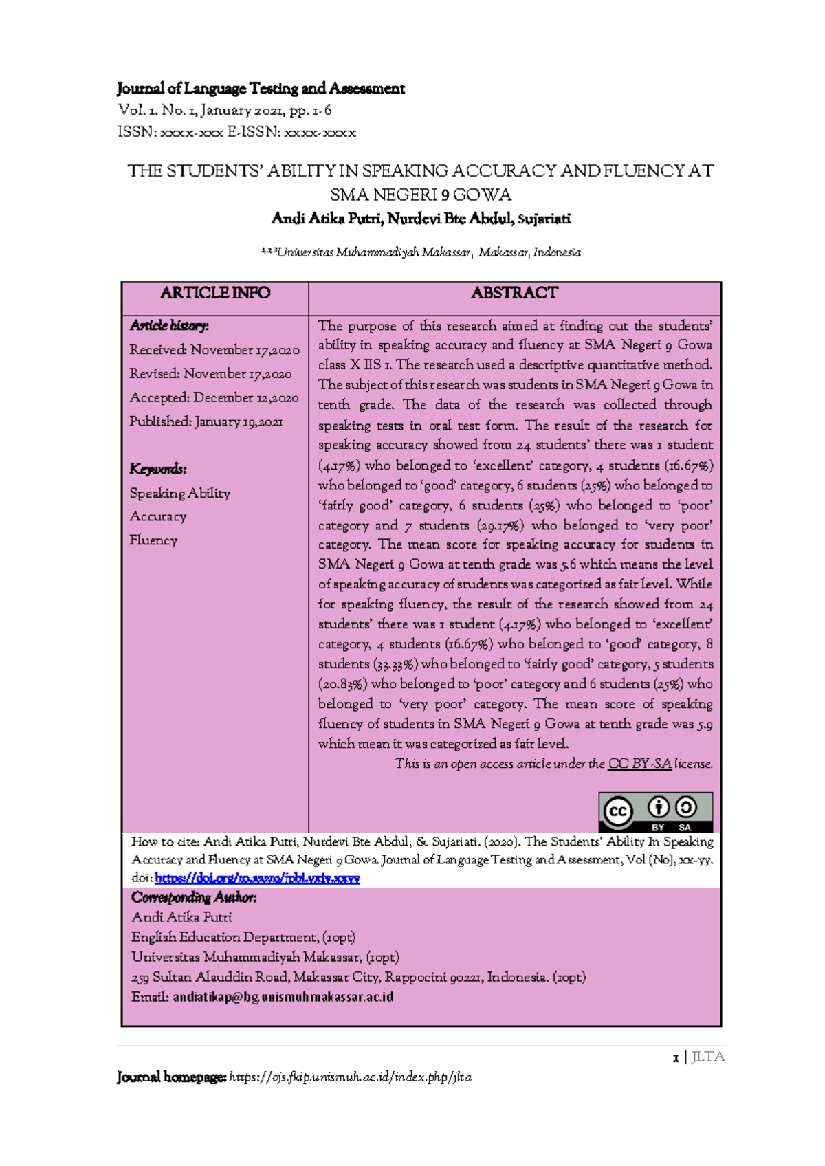 The Students' Ability in Speaking Fluency and Accuracy 112437 - Studocu