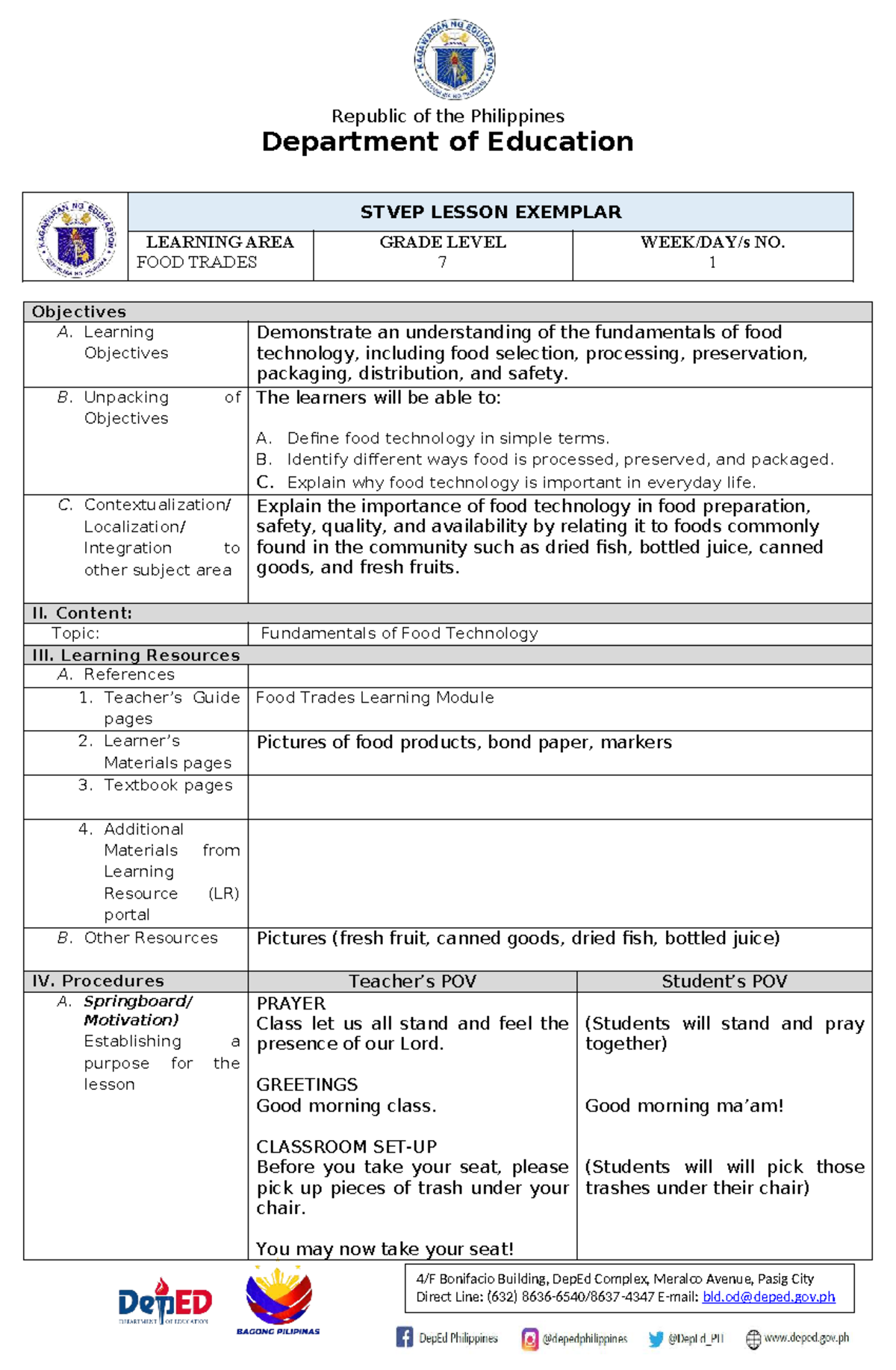 Final Lesson Plan for Food Trades (FOF) - Fundamentals of Food ...