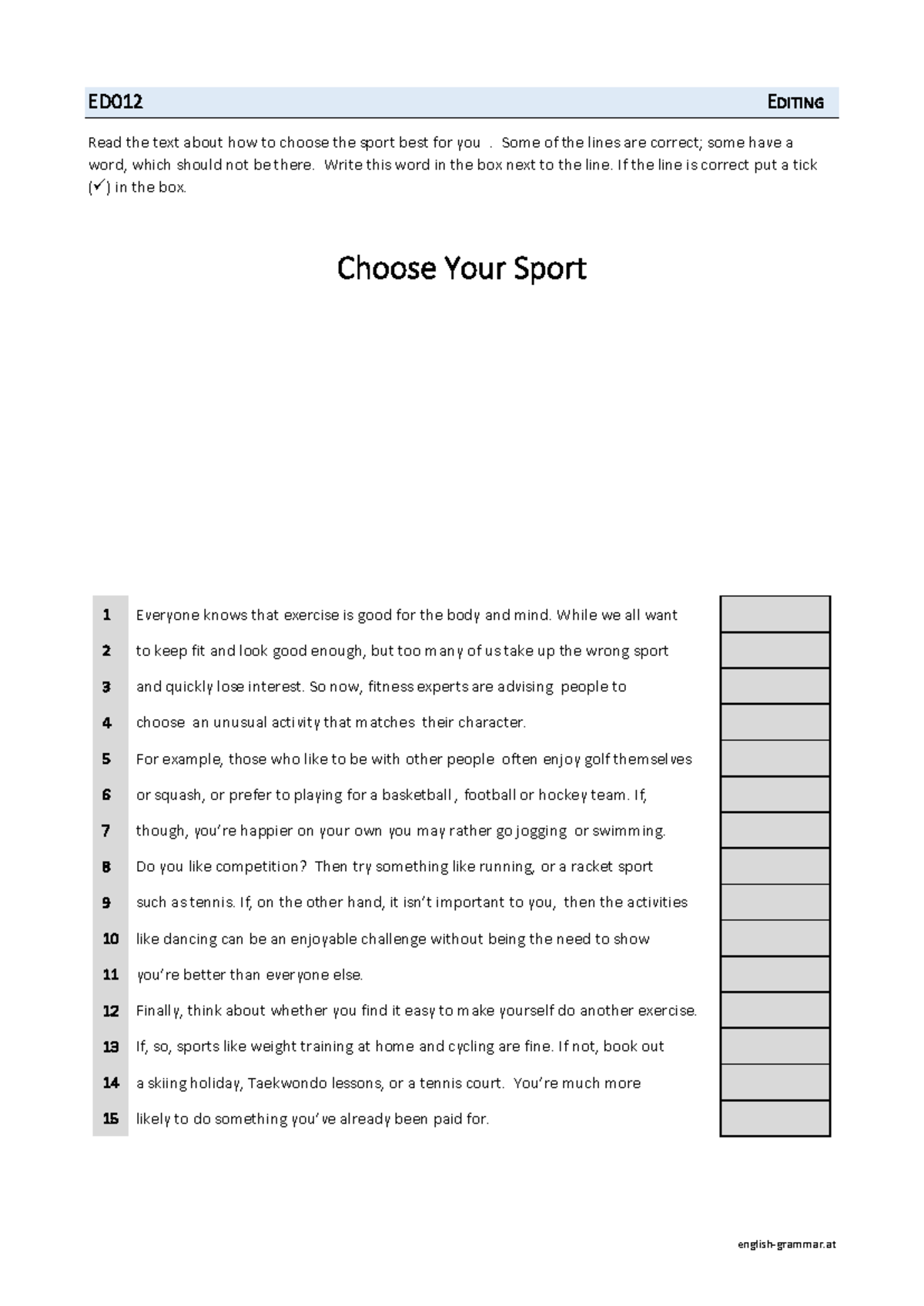 ED012 Lecture: Choosing the Right Sport for You - Studocu