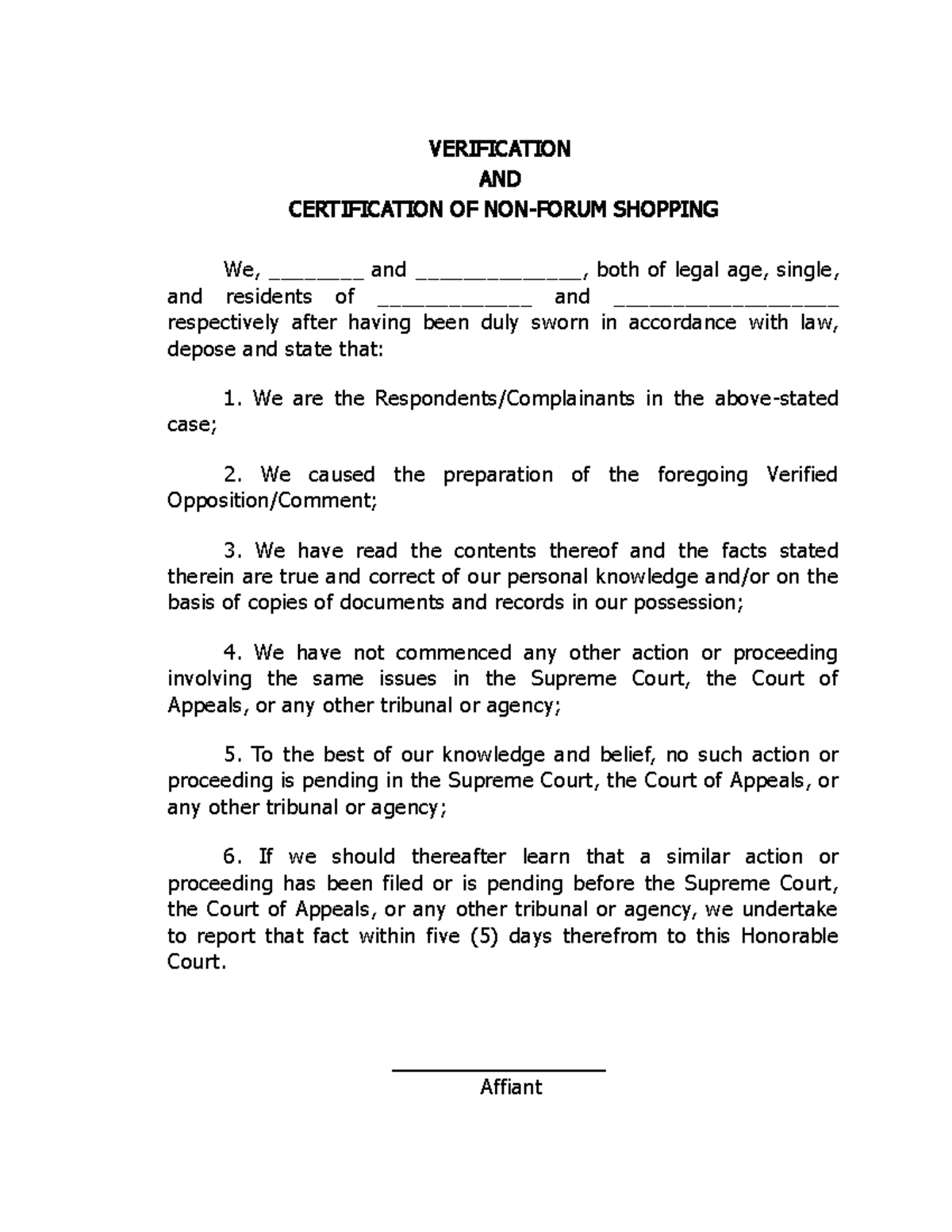 Verification and Certification of Non-Forum Shopping Document - Studocu