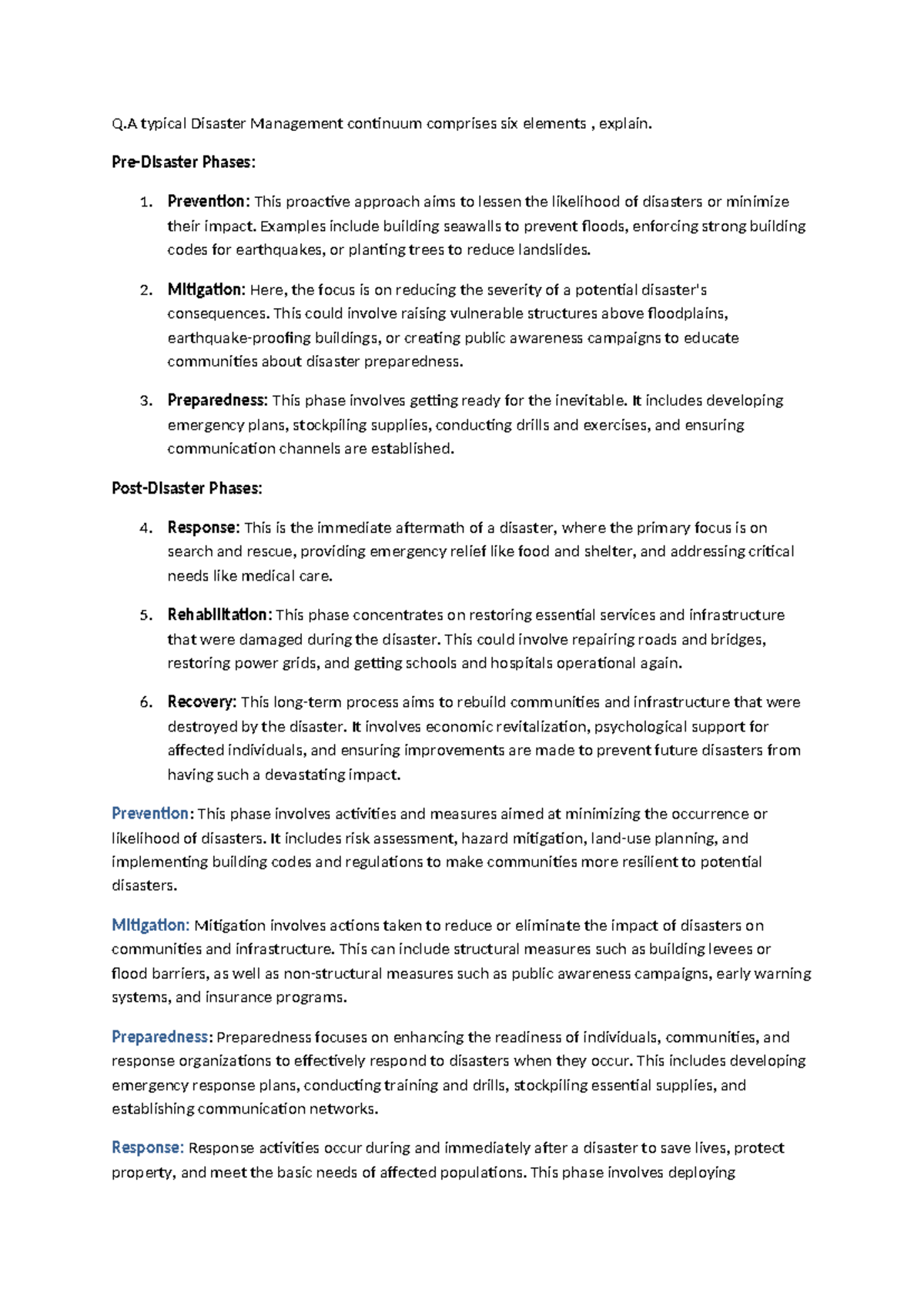 Disaster Management Continuum: Key Phases and Frameworks (DRM - NOTES ...