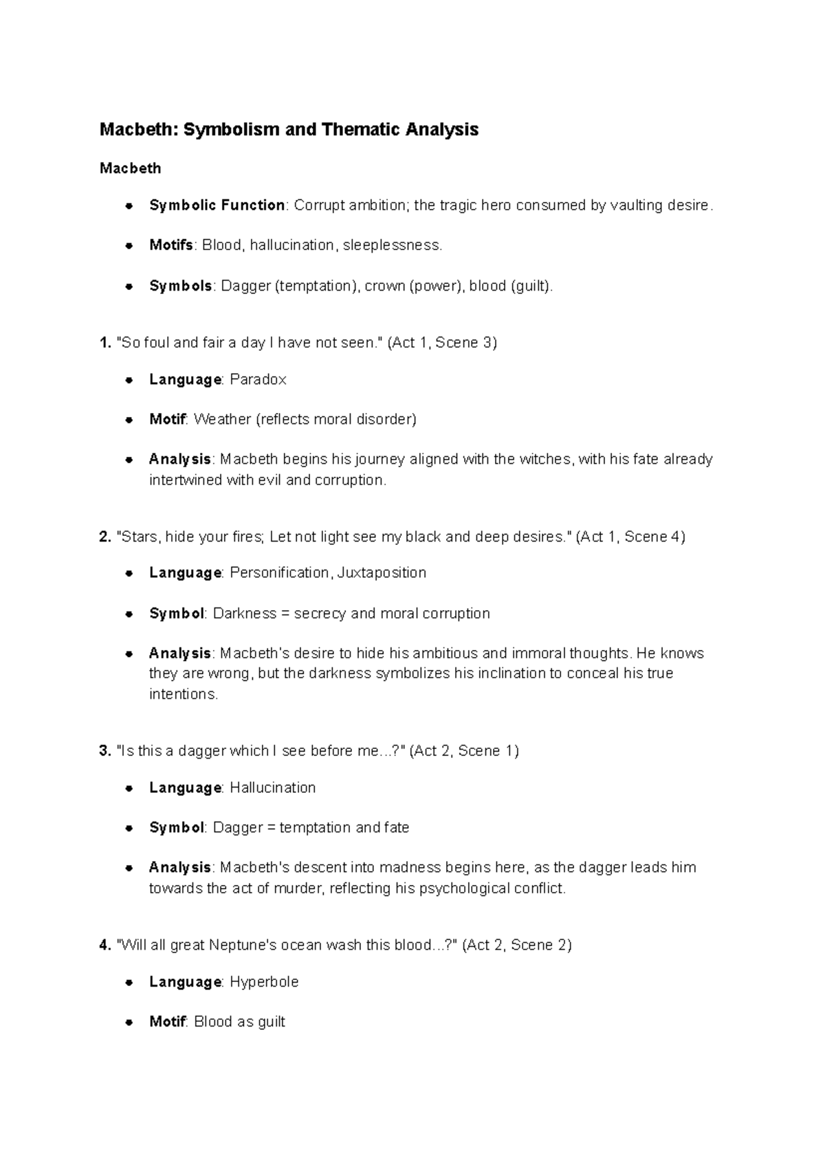 Macbeth Symbolism and Thematic Analysis - Macbeth: Symbolism and ...