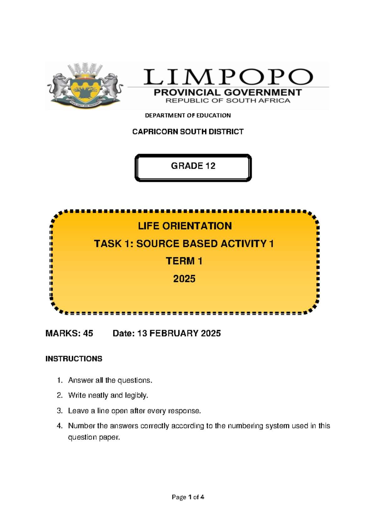 Grade 12 LO TASK 1: Managing Stress & Fitness Activities 2025 - Studocu