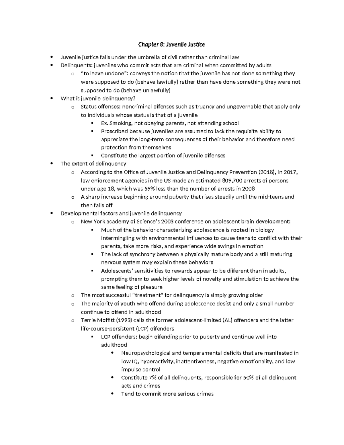 Chapter 8: Comprehensive Notes on Juvenile Justice (CCJ 101) - Studocu