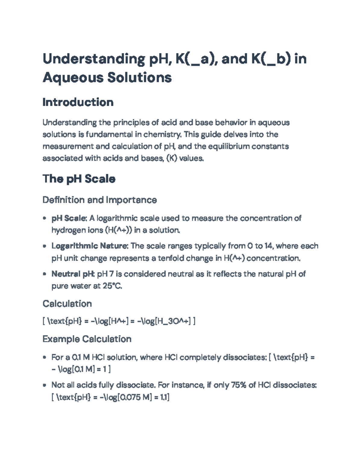Understanding pH, Ka, and Kb in Aqueous Solutions - Chem 101 Guide ...