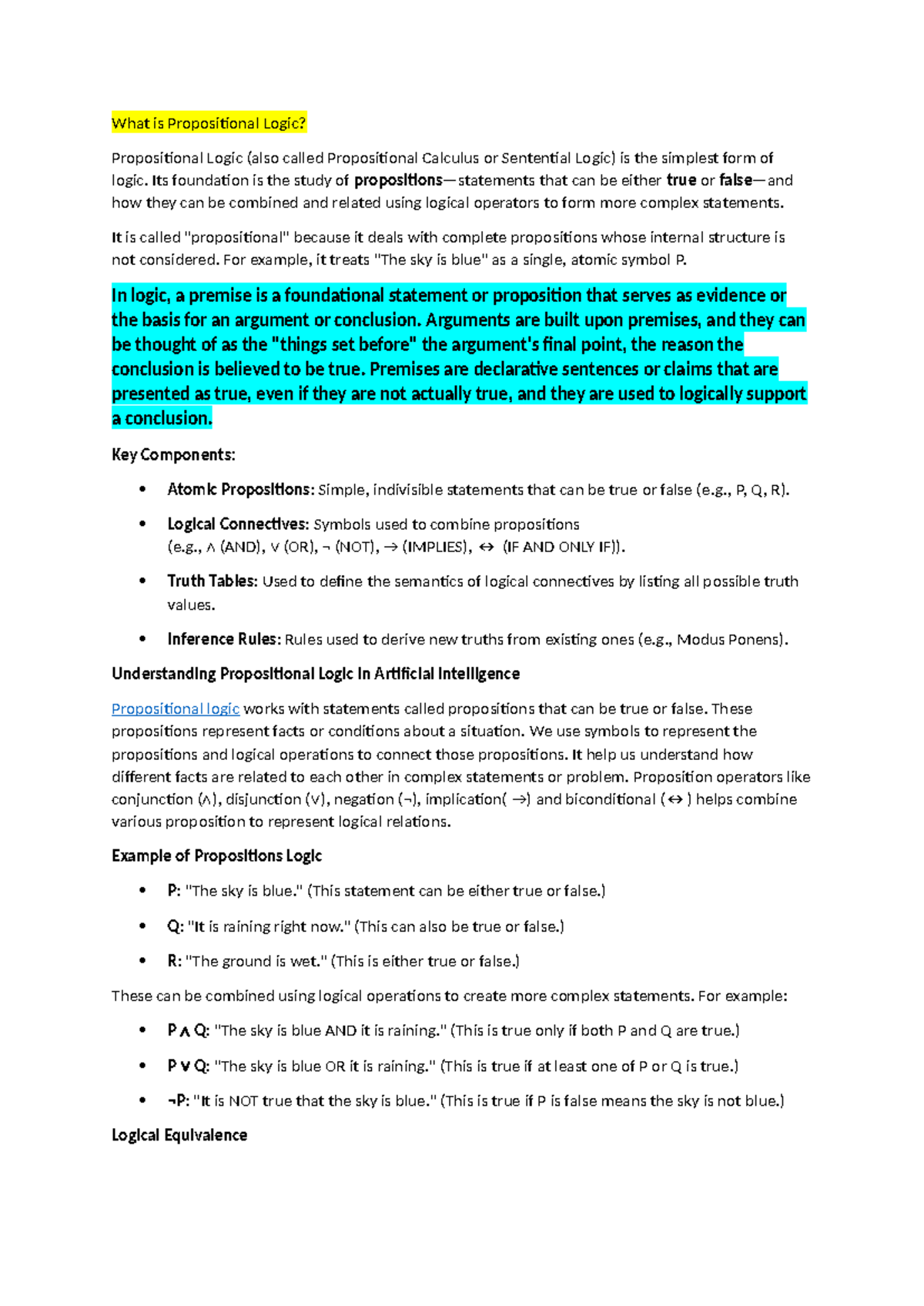 AI NOTE - 9-1: Understanding Propositional Logic Basics - Studocu