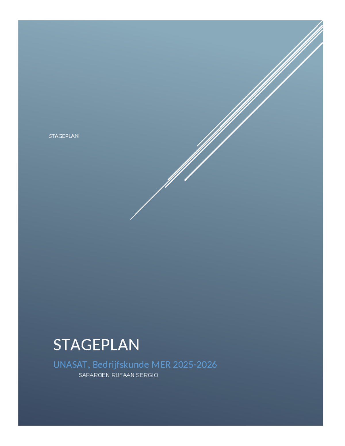 Stageplan Bedrijfskunde MER (UNASAT) - Saparoen Rufaan - Studocu