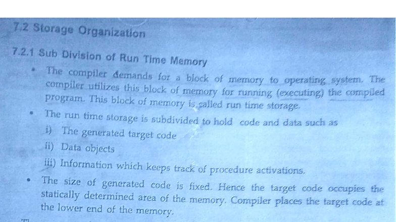 Compiler Design Unit 3: Run Time Memory Storage Organization - Studocu