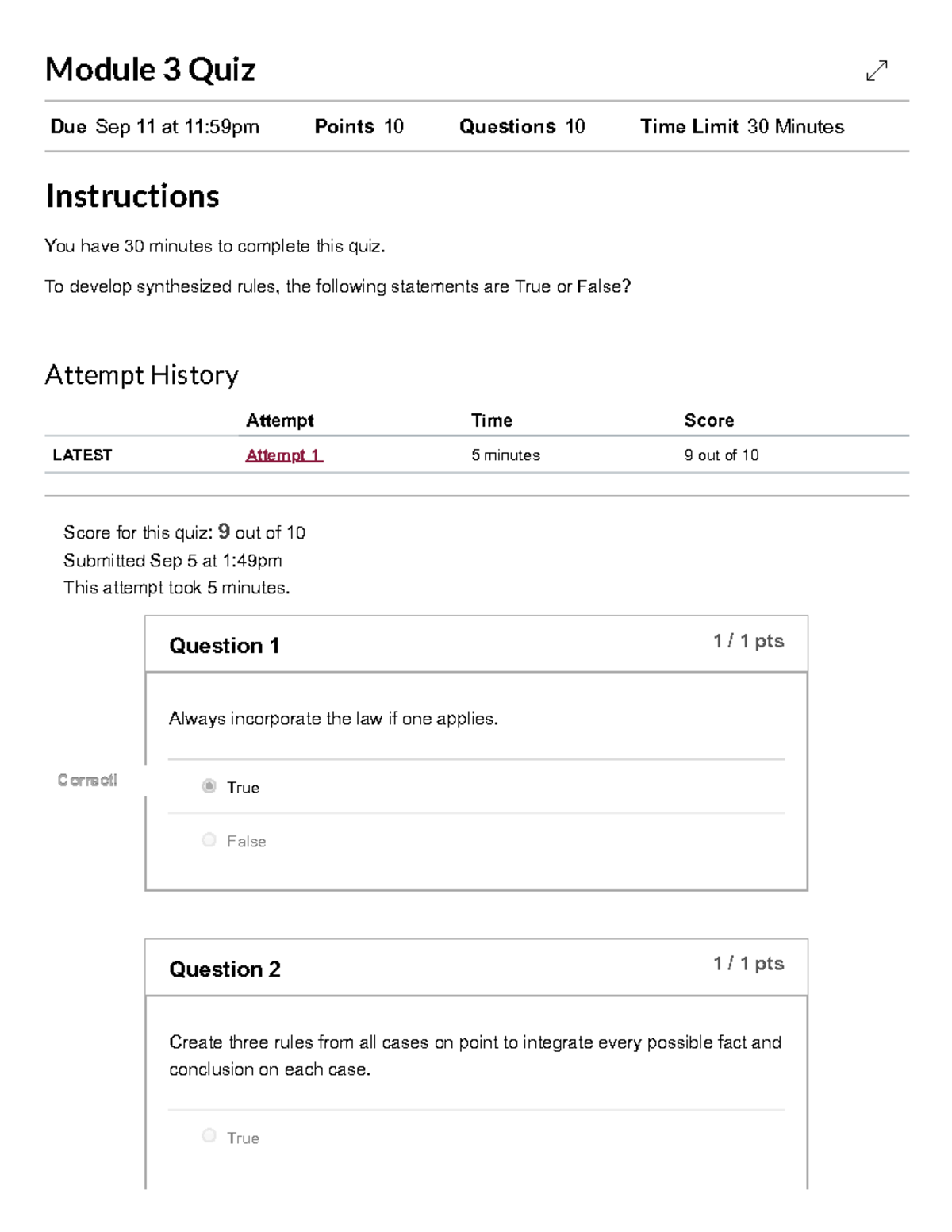 Module 3 Quiz - Module 3 Quiz Due Sep 11 at 11:59pm Points 10 Questions ...