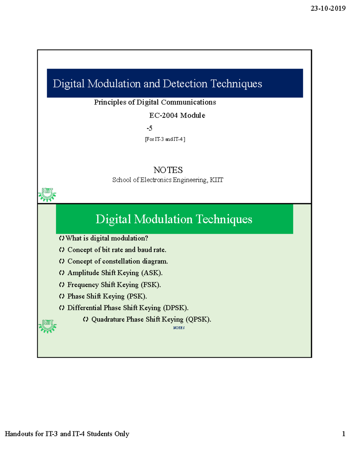 Digital Modulation Techniques Notes - Digital Modulation and Detection ...